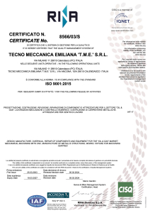 CERTIFICATION RINA - Certifications - T.M.E. Tecno Meccanica Emiliana S ...